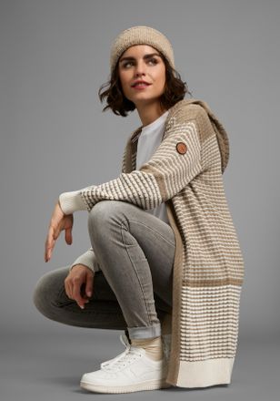 Kangaroos Kapuzenstrickjacke KANGAROOS, Damen, Gr. 32/34, wei&szlig; (beige, sanftes wei&szlig;), Strick, Obermaterial: 50% Baumwolle, 50% Polyacryl, gemustert, l&auml;ssig gesc