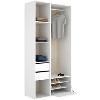 Dmora Gro&szlig;er Cornwell-Kleiderschrank, Schlafzimmer-Schrank mit 6 F&auml;chern, Kleiderstange, 2 Schubladen, 45x205h cm Wei&szlig;