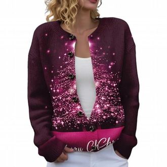 Generic Cardigan de Noël amusant pour femme avec motif sapin de Noël boutonné ouvert sur le devant, Zc-Violet, XL