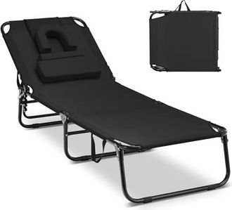 Giantex Chaise longue pliable pour bronzage avec trou pour le visage et oreiller amovible, dossier et repose-pieds réglables, fauteuil portable pour piscine e