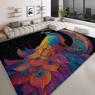 Generic Tapis Imprim&eacute; Antid&eacute;rapant 140 x 200 cm, Tapis Minimaliste Animaux Paon Traditionnel pour Adolescent Gar&ccedil;on Fille Adulte - Paillasson pour Salon Chamb