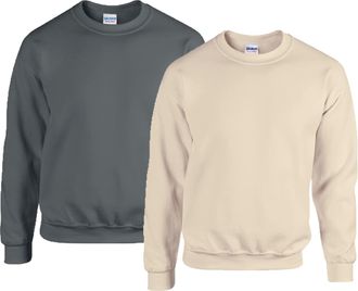 Gildan 2er Herren Sweatshirt Heavy Blend Sweat M L XL 2XL 3XL 4XL 5XL in verschiedenen Farbsets & HLKauf-Block (1x Anthrazit, 1x Sand & 1x HLKauf-Block, XXL)