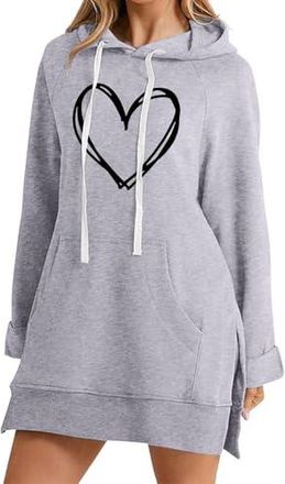 Generic Robe d&eacute;t&eacute; pour femme - Robe confortable avec imprim&eacute; de No&euml;l - Pull &agrave; capuche &agrave; manches longues - Robe midi &agrave; manches longues avec poches, gris, XXL