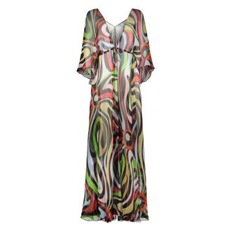 Pucci Seiden V-Ausschnitt Morgenmantel mit Logoaufdruck - - Dresses - Damen - Mehrfarbig - M