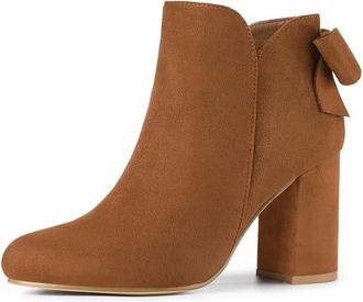 Allegra K Bottines &agrave; talons &eacute;pais et bout rond pour femmes Braun-1 39