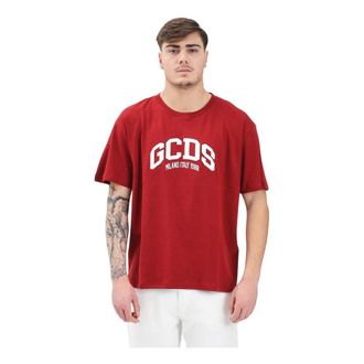 GCDS Gcds, Homme, Tops, Rouge, Taille: M T-shirt Bordeaux avec un Design Impactant