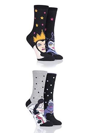 SockShop Femme Disney Méchants Ursula, Evil Queen, Maleficent et Cruella De Vil Chaussettes Paquet de 4 Assorti 37-42