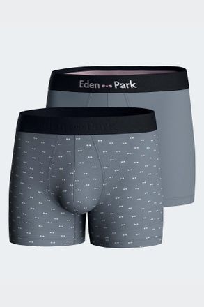 Eden Park Lot De Deux Boxers Unis Et Imprim&eacute;s En Jersey De Coton Stretch Bleu Gris