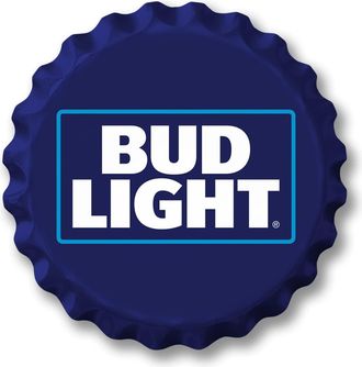 Desperate Enterprises Bud Light Logo gepr&auml;gte Form Flaschenverschluss - Premium-Aluminiumschild - hergestellt in den USA - 45,7 cm rund