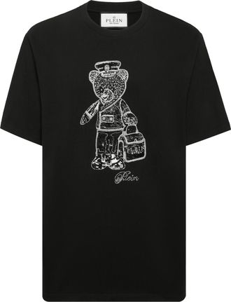 Philipp Plein Black White Round Neck T-Shirt Teddy Bear