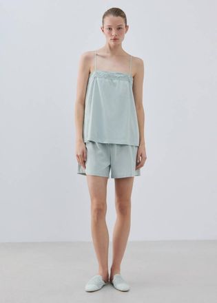 Mango Top coton bretelles dentelle vert menthe - Femme - S - MANGO