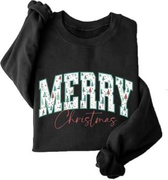 Generic Pull en polaire pour femme - Col rond - Manches longues - Cadeau de Noël - Haut en polaire Winer, Noir, 3XL