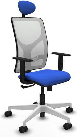 Piqueras y Crespo B&uuml;rostuhl aus Stoff, h&ouml;henverstellbar, mit Rollen und 1D-Armlehnen, h&ouml;henverstellbare Lendenwirbelst&uuml;tze und festes Kopfteil, Wei&szlig;/Blau