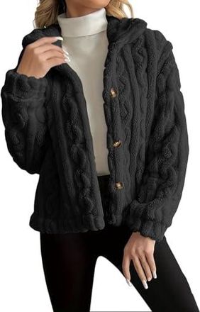 Generic Veste &eacute;l&eacute;gante &agrave; col montant et manches longues pour femme - Lavable en machine - Confortable et chaude - Grande taille - V&ecirc;tements dhiver, Noir, XXL