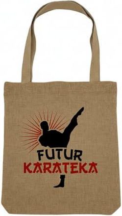 Fabulous Sac Shopping Tote Bag Aspect Lin - Futur Karat&eacute;ka Sport Art Martial - Sac de Courses Toile Epaisse 360g Beige Naturel Cabas Port&eacute; Epaule Solide Imprim