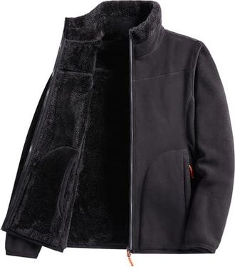 Generic Veste polaire tendance double usure &eacute;paisse en polaire corail style cardigan pour femme veste chaude, Noir, 4XL