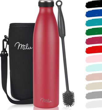 Milu Edelstahl Trinkflasche 350ml 500ml 750ml 1L, 1,5L Thermosflasche, Isolierte Wasserflasche, Auslaufsichere Isolierflasche doppelwandig, Kohlensäure gee