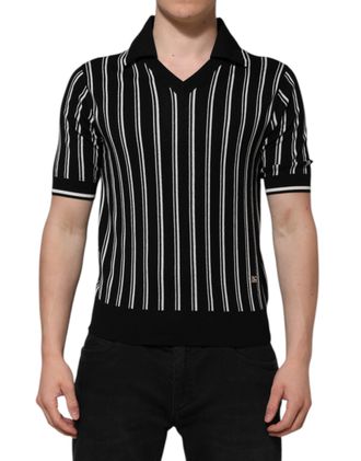 Dolce & Gabbana Mens Striped Silk Polo Black