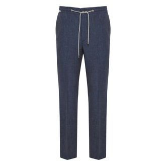 Corneliani Homme, Pantalons, Bleu, Taille: L Pantalon en lin &agrave; cordon de serrage et poches