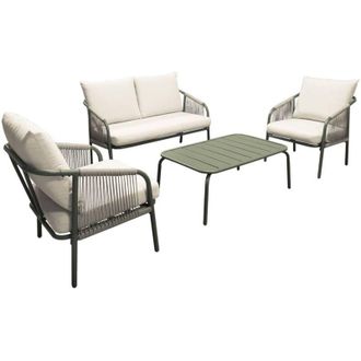 Sweeek Salon de jardin FIORA en acier. 4 personnes Kaki / Beige
