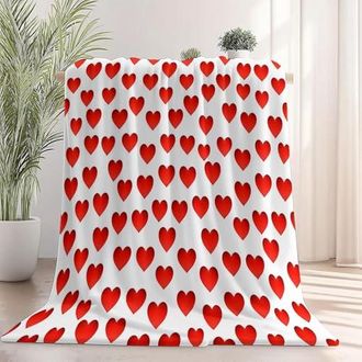 Generic Couverture Polaire 220x240 cm Coeur Rouge Flanelle Plaid Blanc, Couverture lit 2 Personnes, Plaid Doux et Chaud pour Jet&eacute; de Canap&eacute; et Lit A-5881