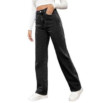 Generic Jean taille haute pour femme - Coupe ample - Coupe ample - Style ann&eacute;es 90 - Pantalon d&eacute;contract&eacute; en jean avec poches pour femme, Noir, XXL