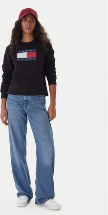 Tommy Jeans Sweatshirt Flag DW0DW22564 Schwarz Regular Fit