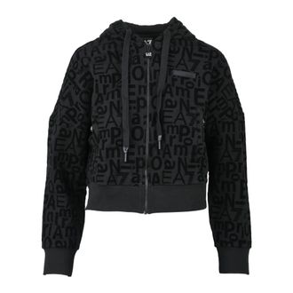 Emporio Armani Felpa con logo in velluto - - Sweatshirts & Hoodies - Damen - Schwarzk - S