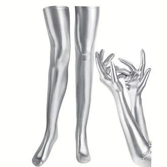 Generic Costume de cosplay, body, collants, tenue de danse gothique, tenue compl&egrave;te (argent, taille unique)