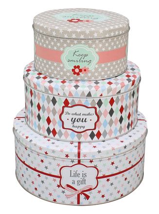 Krasilnikoff Keksdosen, Blechdosen, Pl&auml;tzchendose, Dose - 3er Set - Wei&szlig;blech - Rund