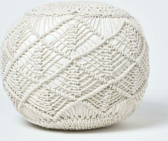 Homescapes Gehäkelter Pouf, natur, 35 x 40 cm - Homescapes