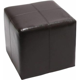 Hhg Pouf d&eacute;, tabouret Onex, cuir, 36x36x36cm, marron