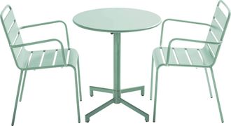Oviala Gartentisch und 2 Sessel aus Metall, Salbeigr&uuml;n - Palavas