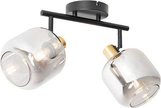 QAZQA Smarter Deckenstrahler schwarz mit Gold und Rauchglas 2-flammig inkl. 2 Wifi P45 - Zuzanna