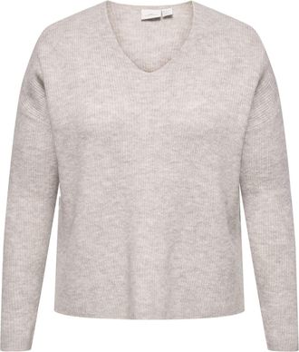 Only Carmakoma Damen Carcamilla V-Neck L/S KNT Noos Pullover, Pumice Stone/Detail:Melange, 42-44 Große Größen EU