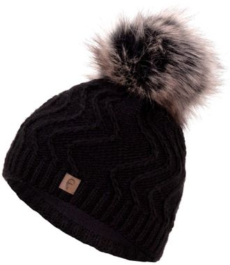 Faera M&uuml;tze Damen Winterm&uuml;tze warm gef&uuml;ttert mit Kunstfell Bommel Bommelm&uuml;tze Fleecefutter Winter Strickm&uuml;tze Beanie, Farbe:Schwarz