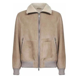 Brunello Cucinelli Homme, Vestes, Beige, Taille: M Bomber boucl&eacute; avec col en tricot