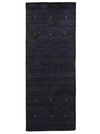 Carpetfine Tapis de Laine Gabbeh Uni Couloir Noir 80x450 cm | Tapis Moderne pour Le Salon et la Chambre &agrave; Coucher