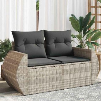vidaXL Vidaxl - Canap&eacute; de jardin 2 places et coussins gris clair r&eacute;sine tress&eacute;e
