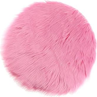 F Fityle Coussin De Si&egrave;ge Rond Moelleux en Fausse Fourrure, Tapis en Peau De Mouton Shaggy, Accessoires De Photo - Rose Chaud 30cm