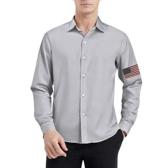 Generic Chemise extensible &agrave; manches longues pour homme - Chemise boutonn&eacute;e imprim&eacute;e - Coupe r&eacute;guli&egrave;re - Chemise daffaires urbaine &eacute;l&eacute;gante - Chemisier formel