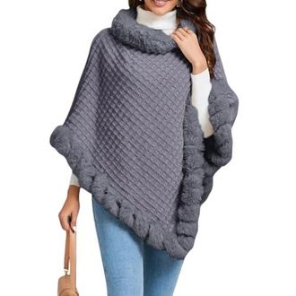 Generic Poncho dhiver en fausse fourrure texturé doux confortable chaud élégant châle élégant pour femme, gris, Taille unique