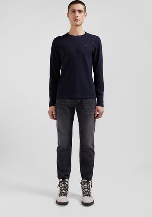 Eden Park T-shirt Manches Longues En Coton Uni Bleu Marine Coupe Slim