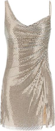 Self Portrait Femme, Robes, Beige, Taille: 36 FR Robe Mini Pliss&eacute;e Orn&eacute;e de Strass