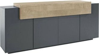 Dmora Kommode Dgerl, K&uuml;chen-Sideboard mit 4 T&uuml;ren, Wohnzimmer-Buffet, 100% Made in Italy, cm 200x45h86, Wei&szlig; gl&auml;nzend und Ahorn - Dmora