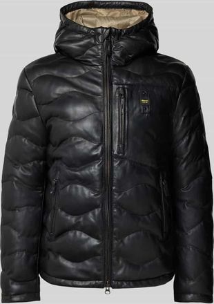 Blauer Lederjacke mit Label-Patch Modell DROHAN