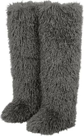 Generic Bottes dhiver en laine dagneau pour femme - Bottes hautes - Bottes longues avec bout rond - Bottes au-dessus du genou pour femme - 41, gris fonc&eacute;, 46 
