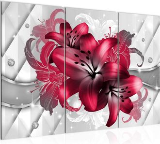 Runa Art Wandbilder Blumen Lilien Bild XXL Wohnzimmer Schlafzimmer Rot Abstrakt 120 x 80 cm 3 Teilig 017331b