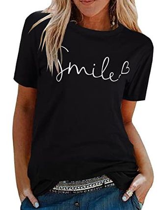 Heekpek Femme Chemisier Chic T-Shirts Blouse Col Rond Tops Manches Courtes en Coton Ete T Shirt Imprimé Tunique T-Shirt, Z1Noir, Taille XXL