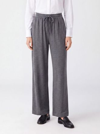 Brunello Cucinelli Pantalon large taille haute en coton et soie avec cordon de serrage